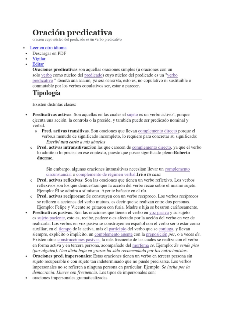 Oración Predicativa | PDF | Verbo | Asunto (gramática)