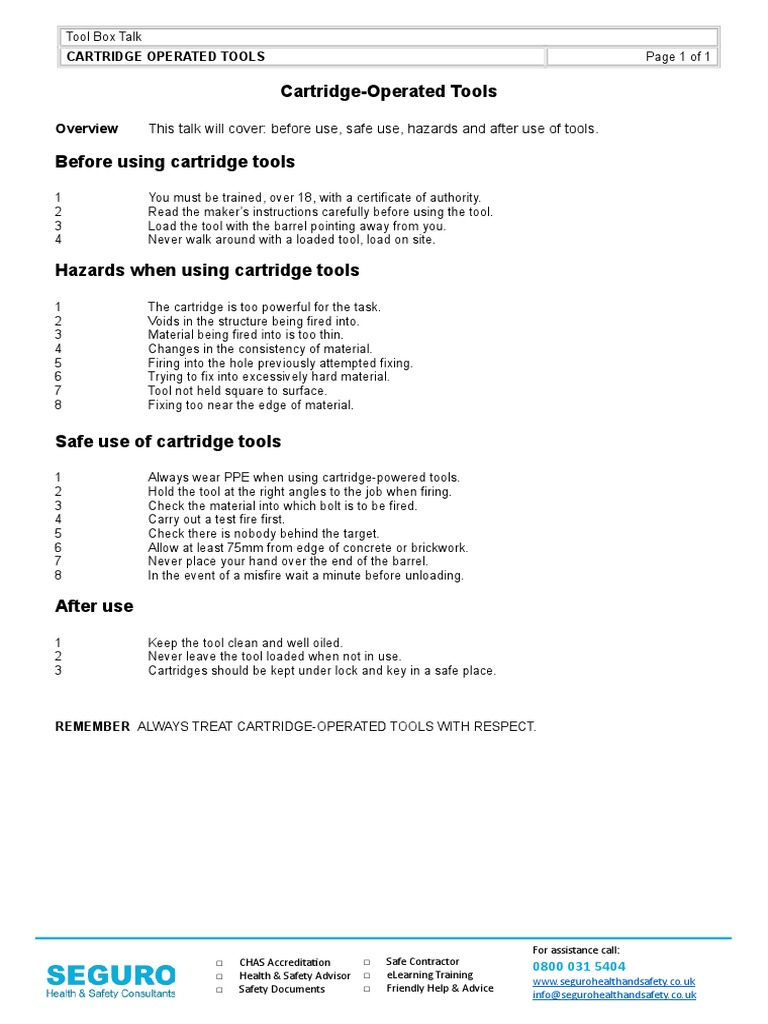 Cartridge Operated Tools | PDF | Cartridge (Firearms) | Firearms