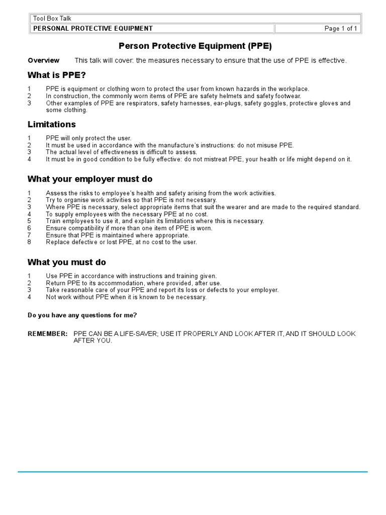 Personal Protective Equipment | PDF