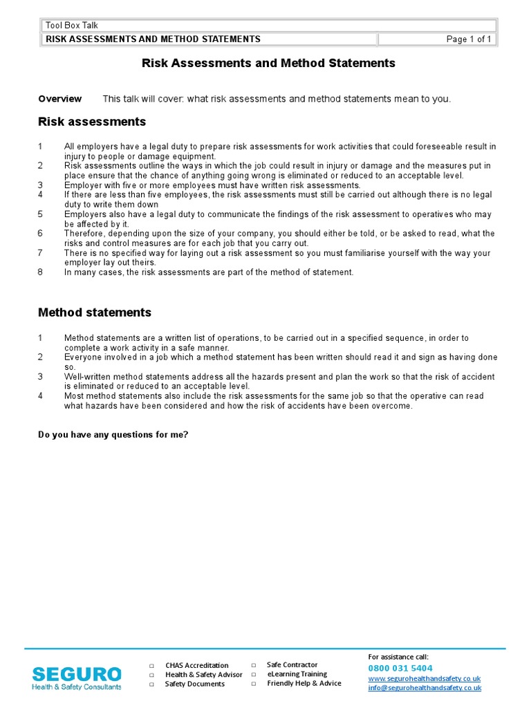 Risk Assessment & Method Statements | PDF | Risk Assessment | Risk