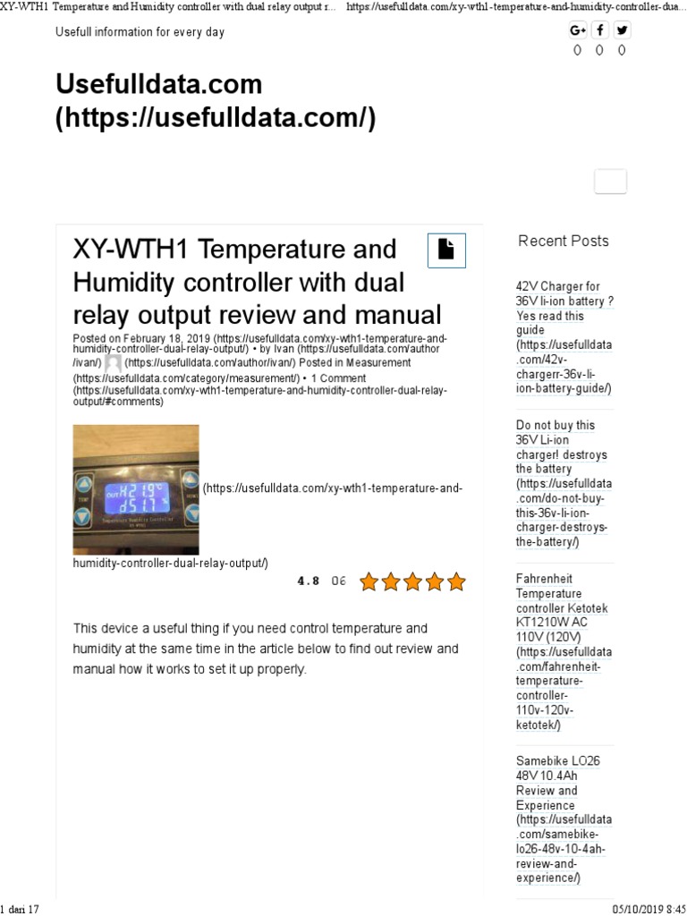 XY-WTH1 Temperature and Humidity Controller With Dual Relay Output ...