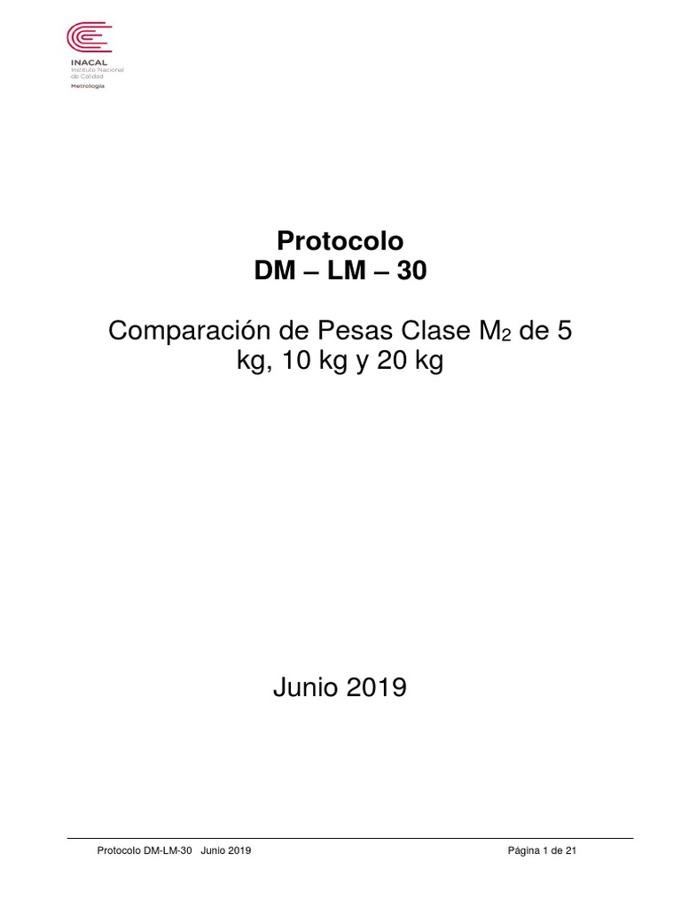 Protocolo - DM LM 030 (Junio 2019) - Pesas m2 | PDF | Metrología | Calibración