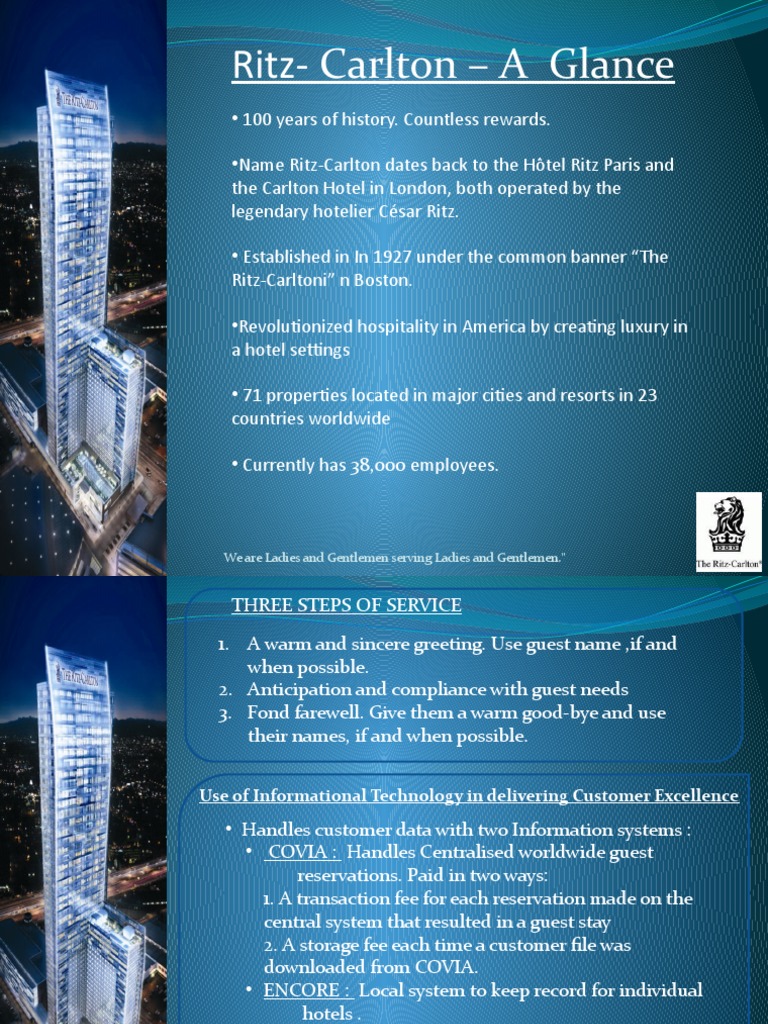 Ritz-Carlton - A Glance: We Are Ladies and Gentlemen Serving Ladies and ...