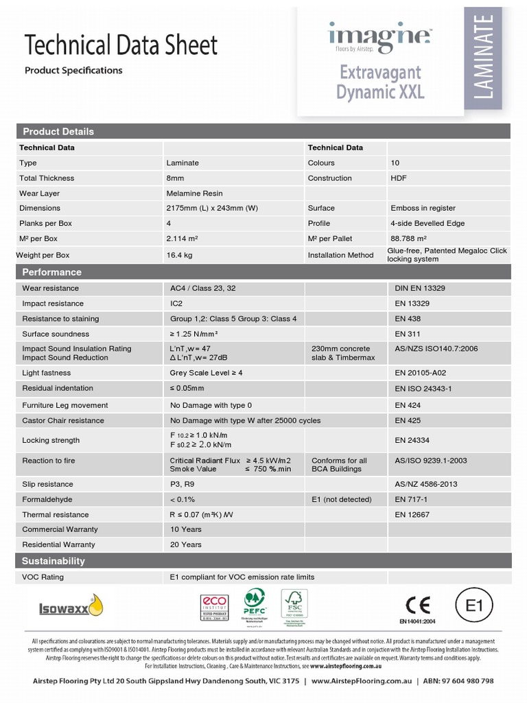 Dynamic XXL Laminate Specifications | PDF | Building Materials | Materials