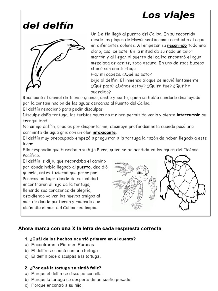 Practica de Lectura - Cuento Los Viajes Del Delfín | PDF