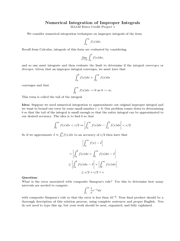 Numerical Approximation of Improper Integrals Using Composite Simpson's Rule | PDF | Integral ...