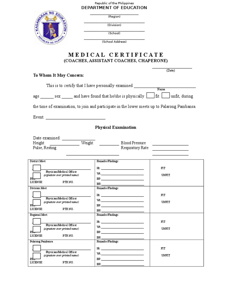 Med Cert Deped | PDF | Physical Examination | Medical Specialties