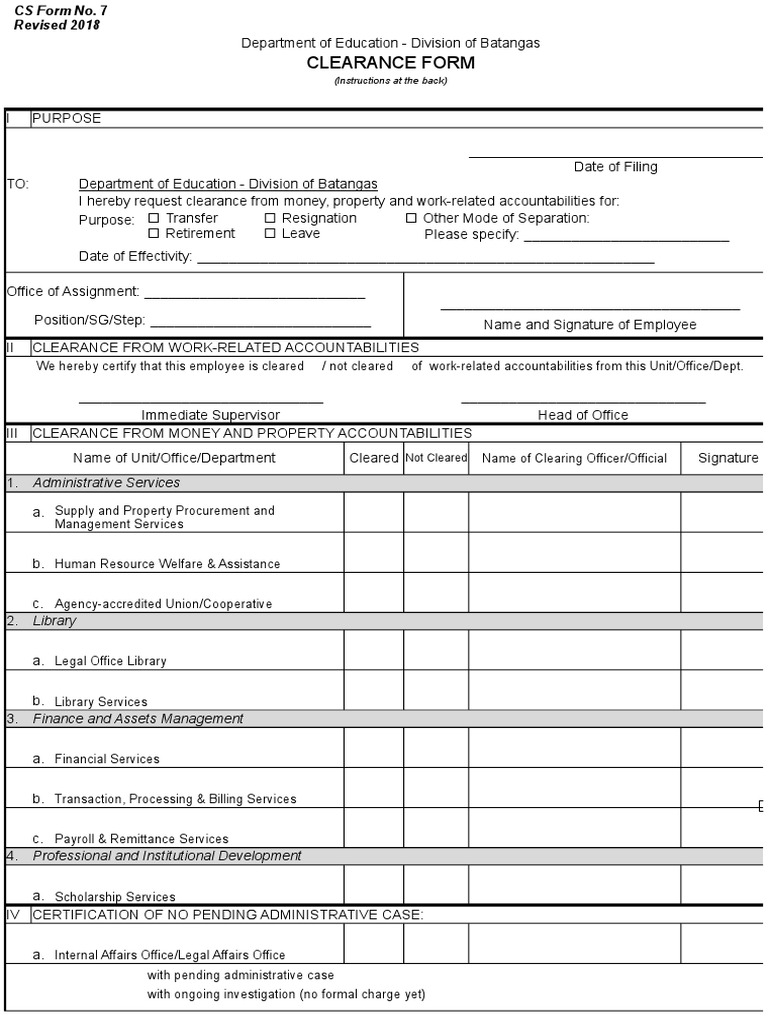 Clearance Form: (Instructions at The Back) | PDF | Government | Business