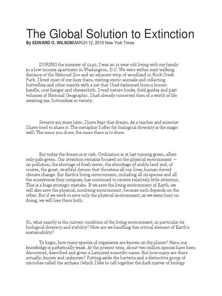 2016 Article The Global Solution To Extinction | PDF | Conservation ...