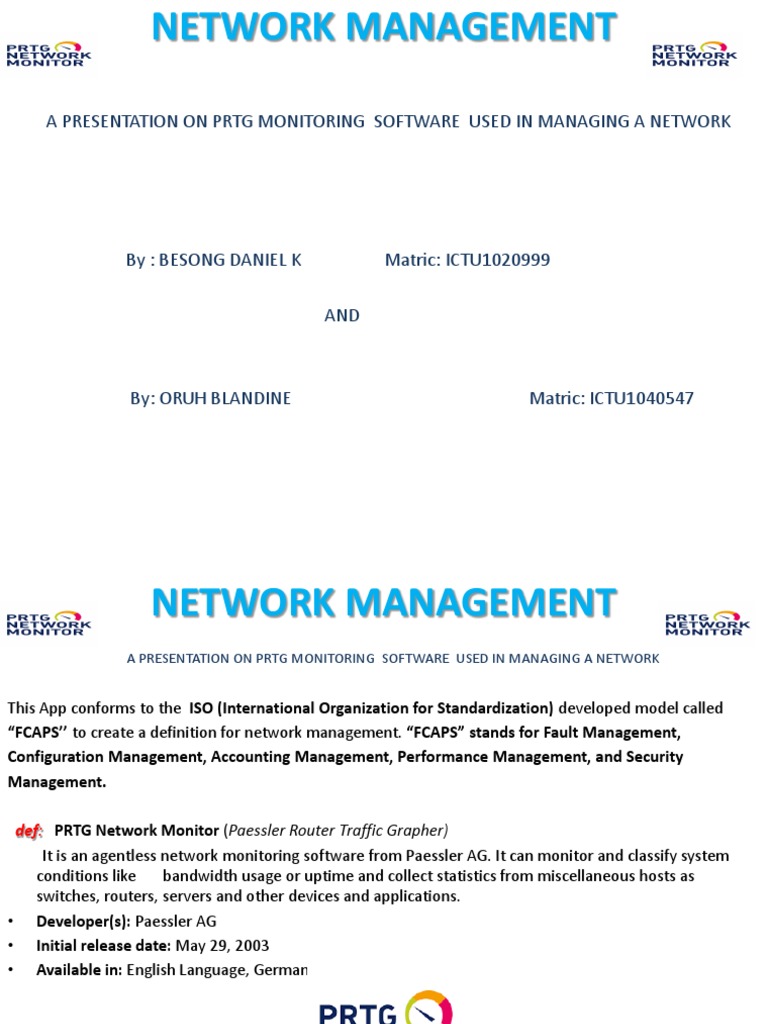 A Presentation On PRTG Monitoring Software Used in Managing A Network ...