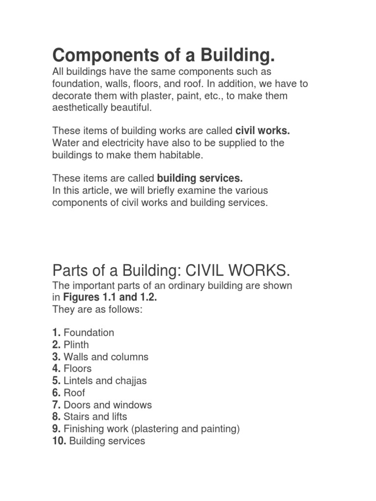 Components of A Building | PDF | Foundation (Engineering) | Roof