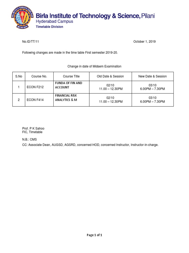 Midsem Exam Schedule Update | PDF | Science & Mathematics