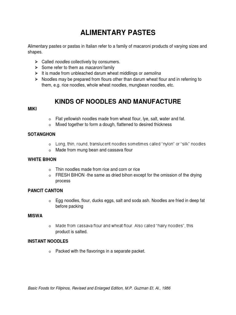 Alimentary Pastes: Kinds of Noodles and Manufacture | PDF