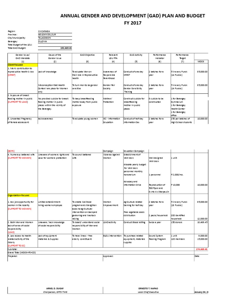 Annual Gender and Development (Gad) Plan and Budget FY 2017: (Erpat) | PDF
