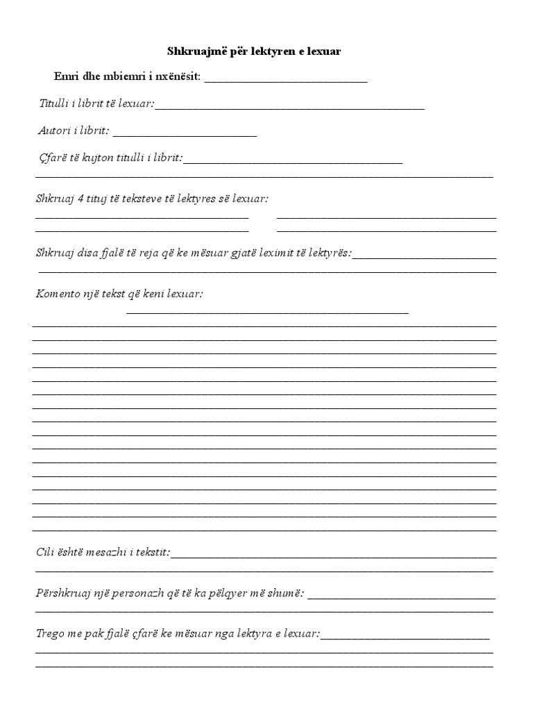 Shkruajmë Për Lektyren e Lexuar | PDF