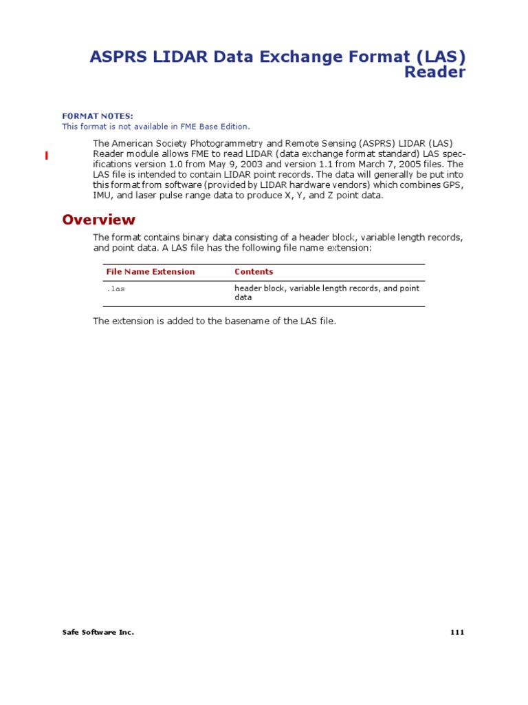 Asprs Lidar Data Exchange Format (Las) | PDF | Lidar | Computer Data