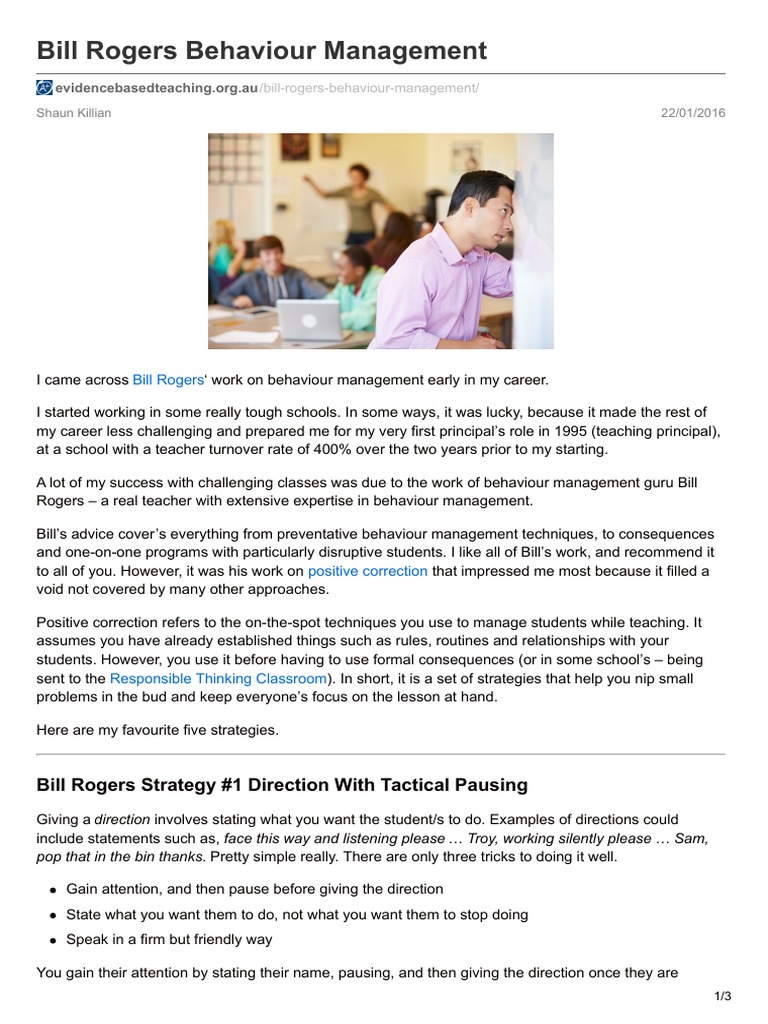Bill Rogers Top 5 Behaviour Management Strategies | PDF