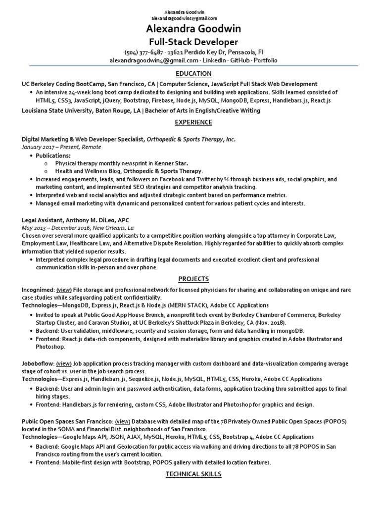 Alexandra Goodwin: Full-Stack Developer | PDF | Ajax (Programming ...