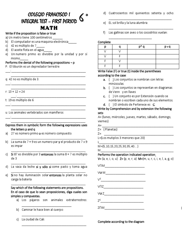 Integralñ Test Math 6 Ip | PDF | Enseñanza de matemática | Naturaleza