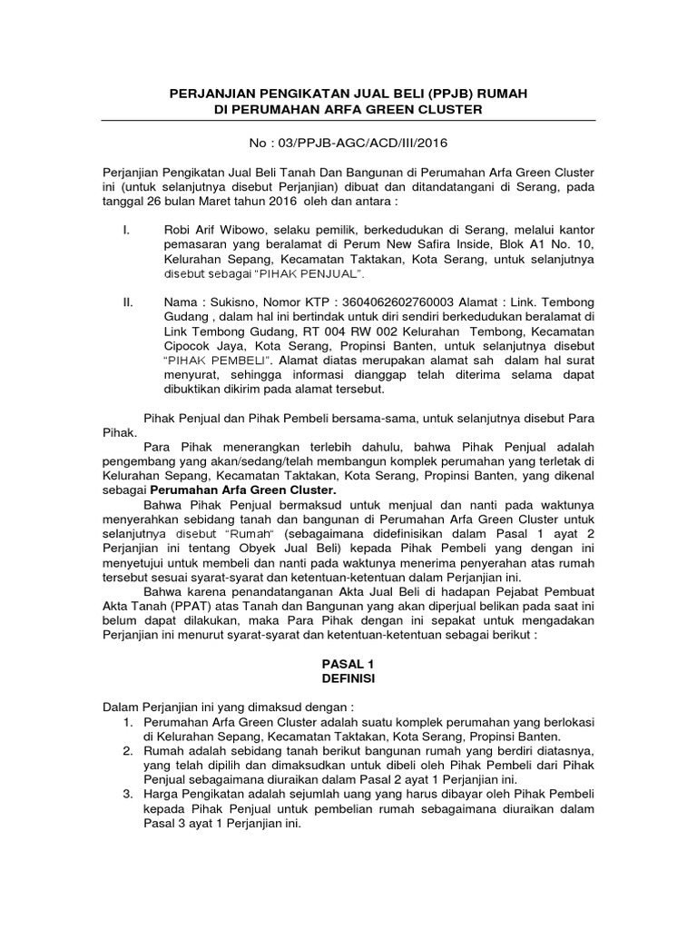 Draft PPJB Agc A3 No 1 | PDF | Hukum