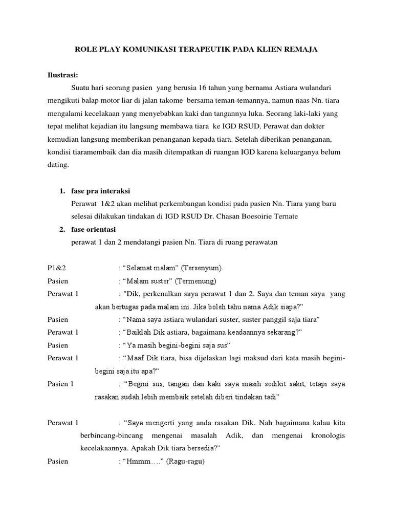 Role Play Komunikasi Terapeutik Pada Klien Remaja | PDF
