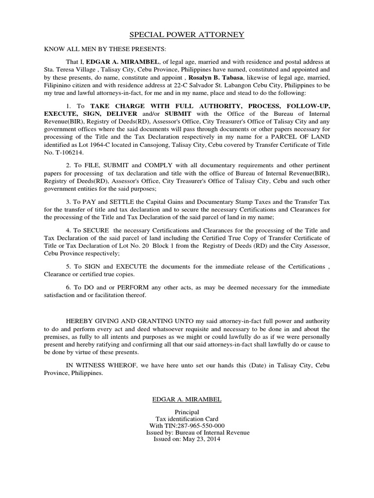 SPA Philippines | Power Of Attorney | Taxes