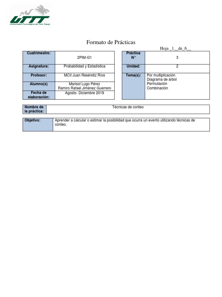 Practica de técnicas de conteo | PDF | Probabilidad | Probabilidades y ...