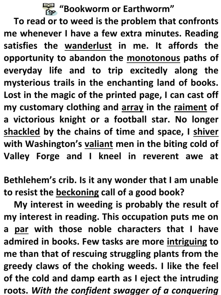 Bookworm or Earthworm Reading Assessment | PDF