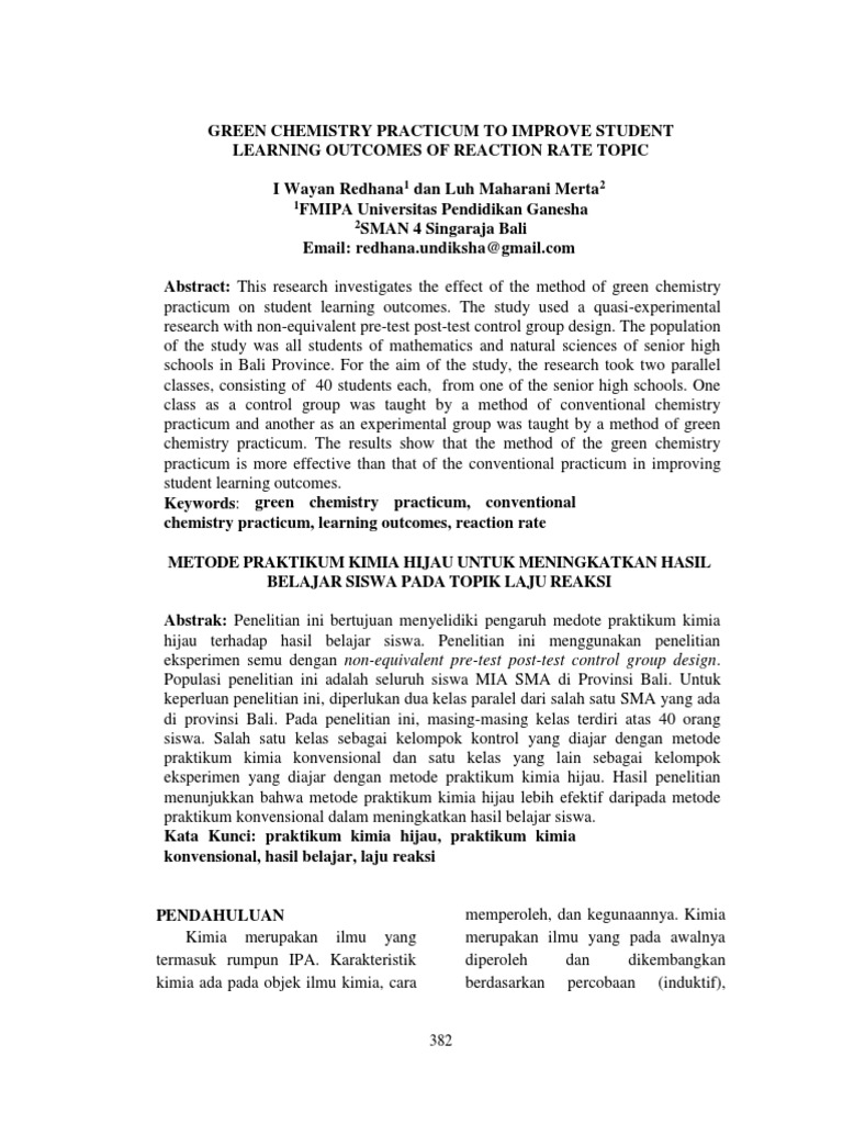 Green Chemistry Practicum To Enhance Stu 49a4c0c2 | PDF | Teknologi ...
