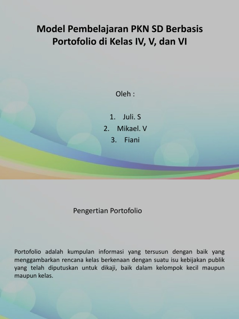 Model Pembelajaran PKN SD Berbasis Portofolio Di Kelas | PDF