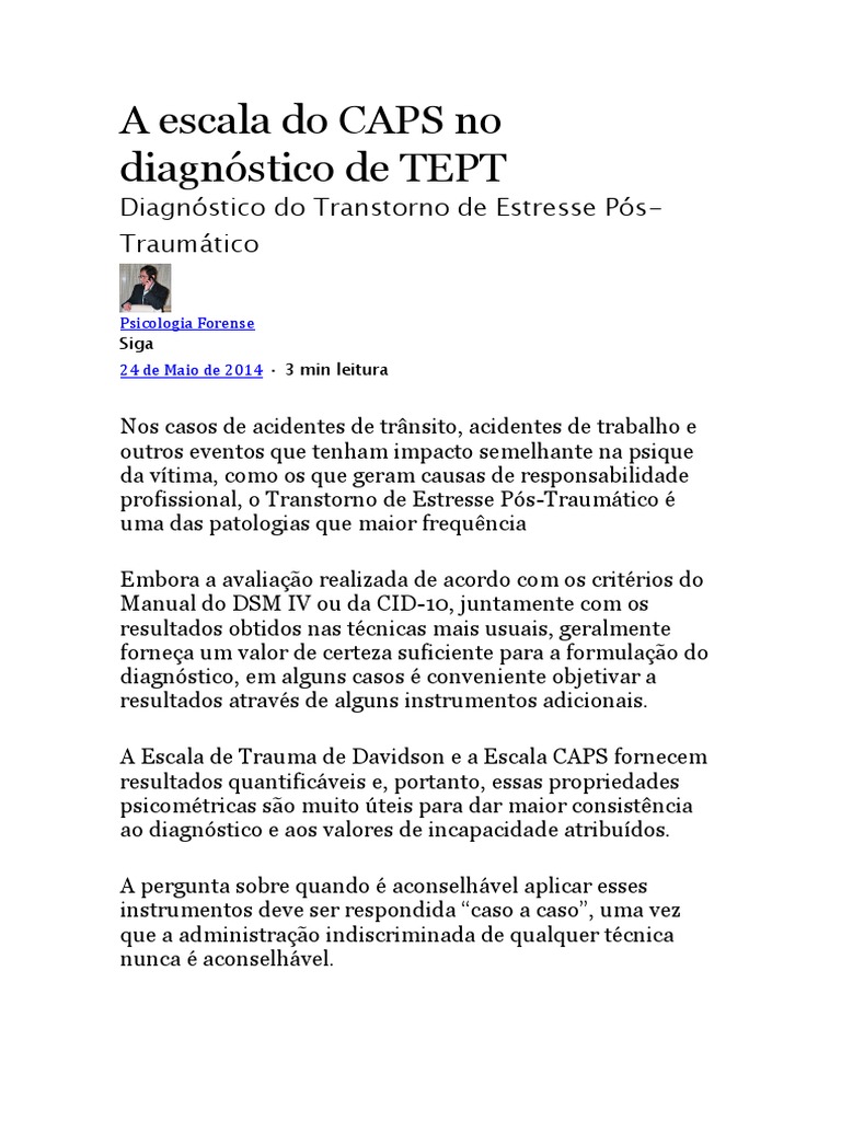 A Escala Do CAPS No Diagnóstico de TEPT | PDF | Transtorno de Estresse Pós-Traumático ...