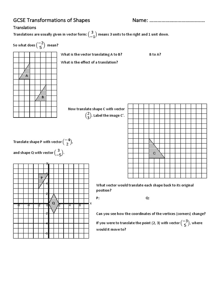 Transformations of Shapes v2 Worksheet | PDF | Shape | Geometry