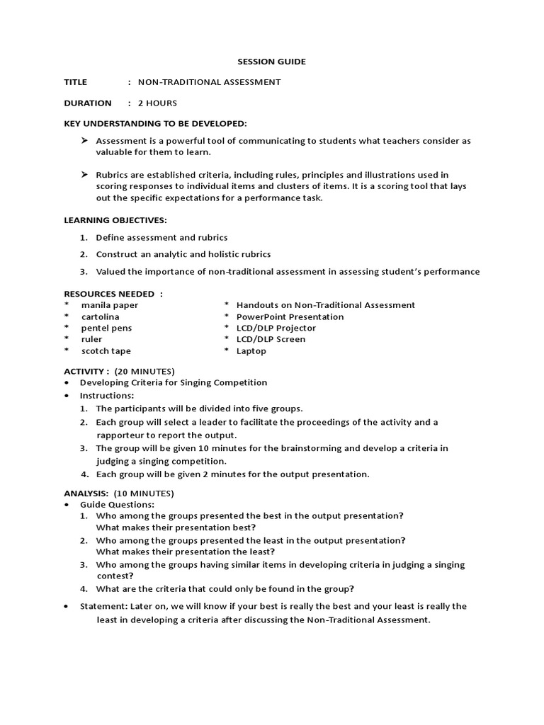 Session Guide Rubrics | PDF | Rubric (Academic) | Applied Psychology