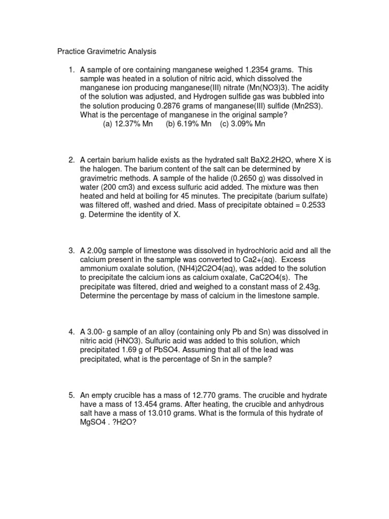 Gravimetric Analysis Problems | PDF