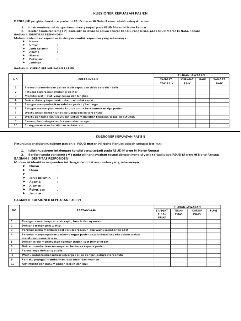 Kuesioner Kepuasan Pasien | PDF