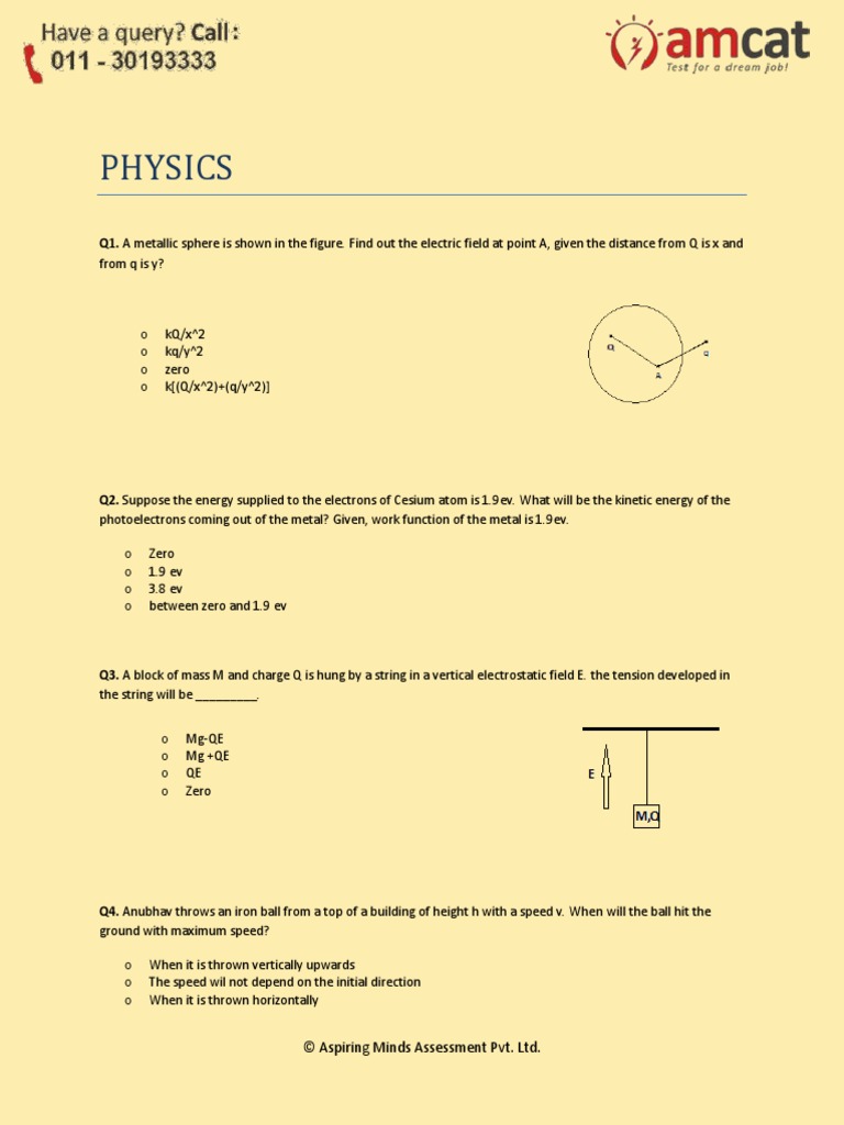 Physics: © Aspiring Minds Assessment Pvt. LTD | PDF Physics: © Aspiring Minds Assessment Pvt. LTD | PDF