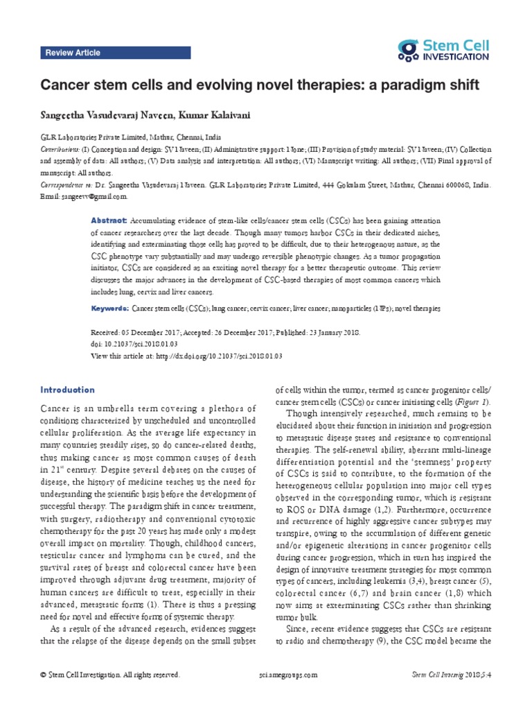 Cancer Stem Cells and Evolving Novel Therapies: A Paradigm Shift | PDF ...