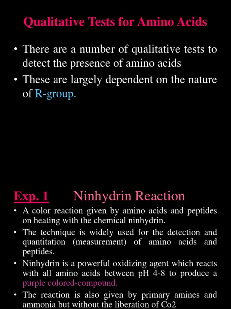 Qualitative Tests For Amino Acids | PDF | Amine | Nitric Acid