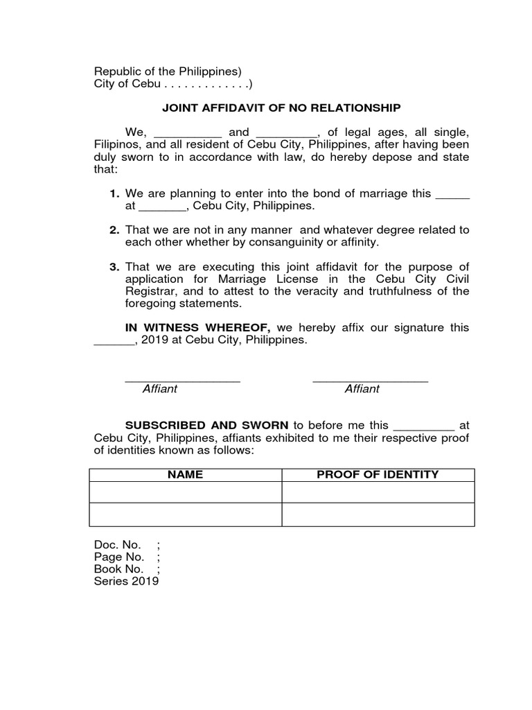 AFFIDAVIT OF NO MARRIAGE