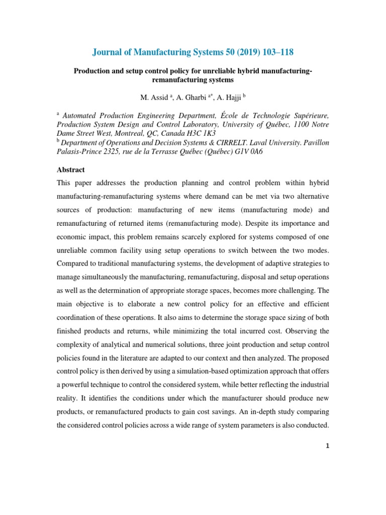 Journal of Manufacturing Systems 50 (2019) 103-118 | PDF | Simulation ...