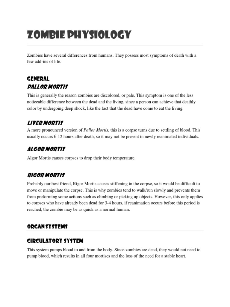 Zombie Physiology | PDF | Human Body | Brain