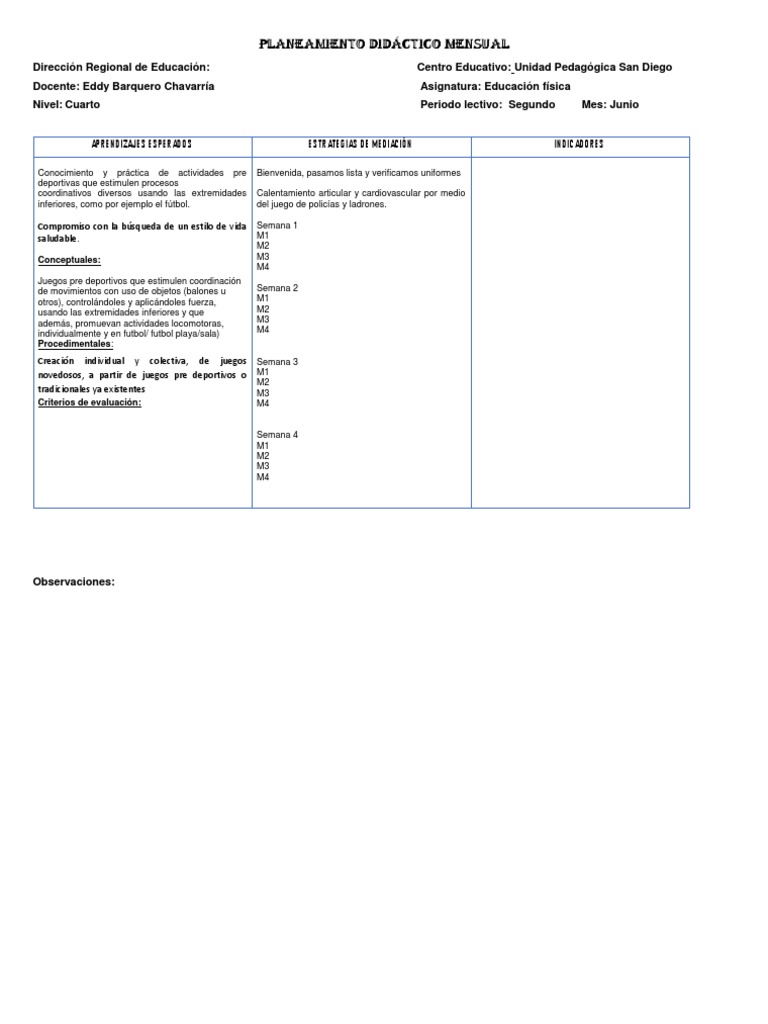 Formato Plan Mensual | PDF