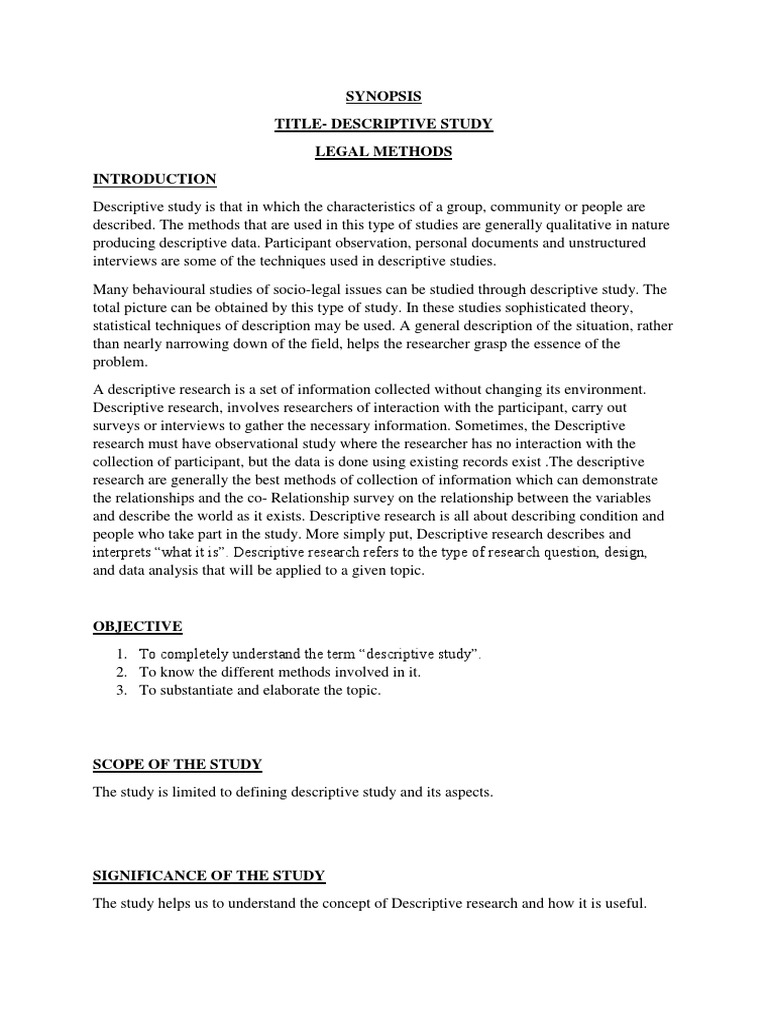 Synopsis Title-Descriptive Study Legal Methods | PDF | Science ...