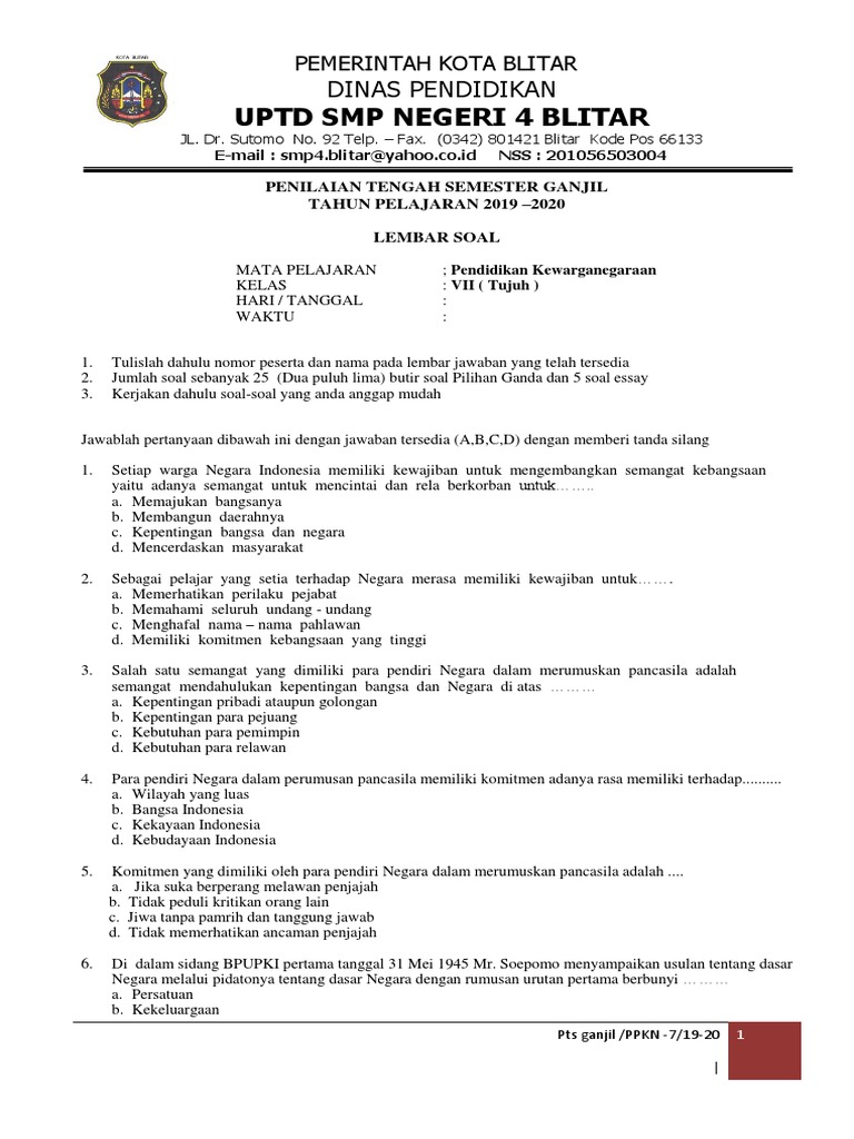 Soal PKN | PDF | Politik | Ilmu Sosial