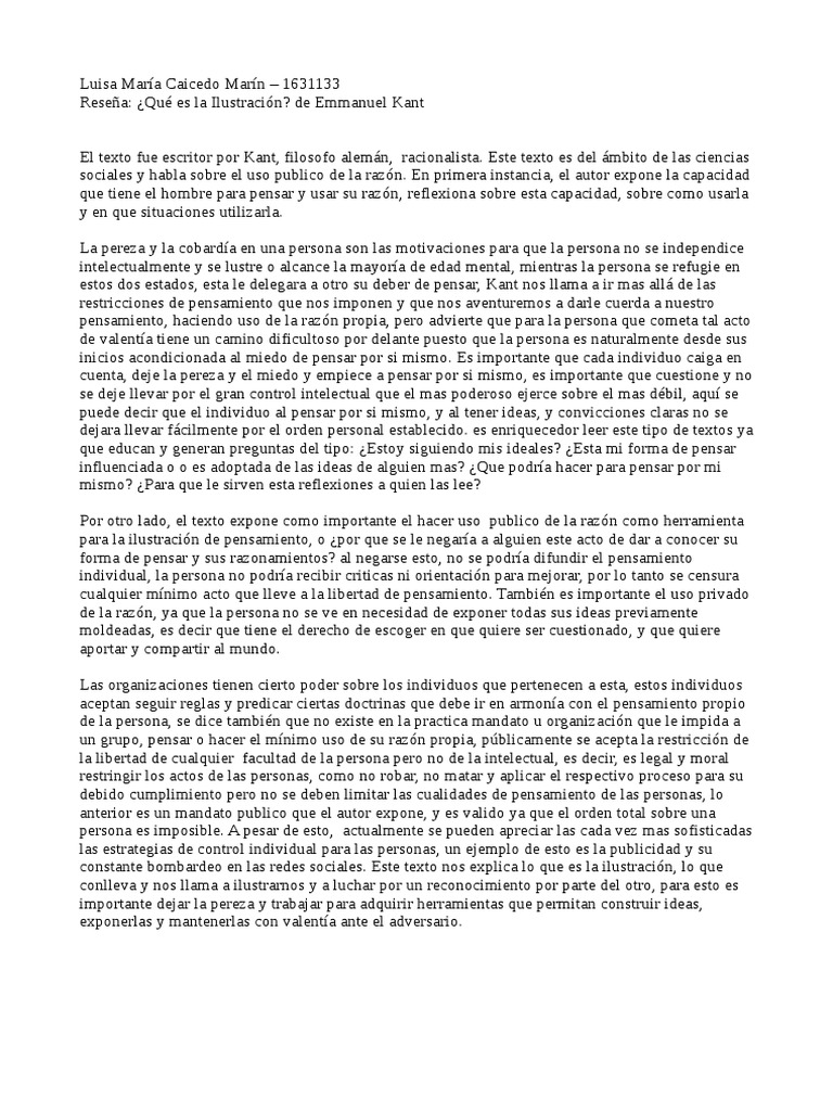 Reseña Que Es La Ilustracion de Kant | PDF | Razón | Immanuel Kant