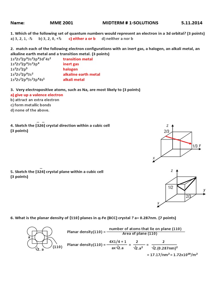 Name: MME 2001 Midterm # 1-Solutions 5.11.2014: A) 3, 2, 1, - B) 3, 2, 0, + D) Neither A Nor B ...