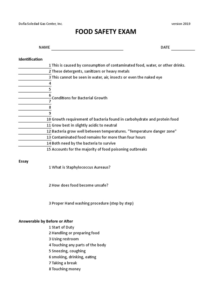 Essential food safety exam questions | PDF | Food Safety | Refrigerator