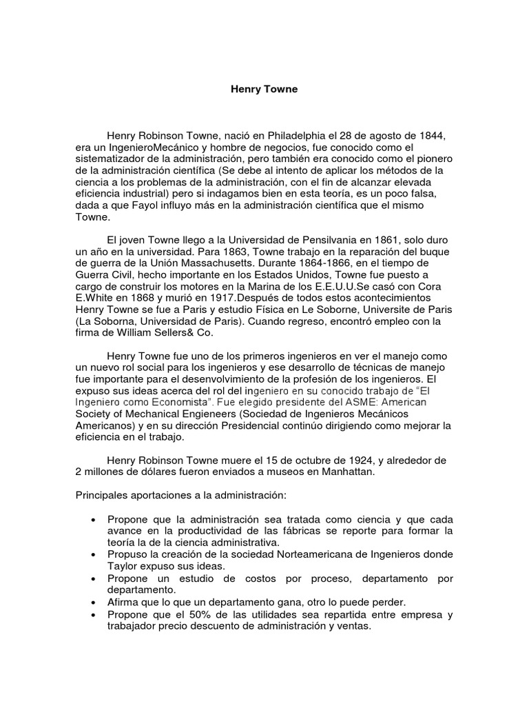 Henry Towne | Ingeniería | Ciencia