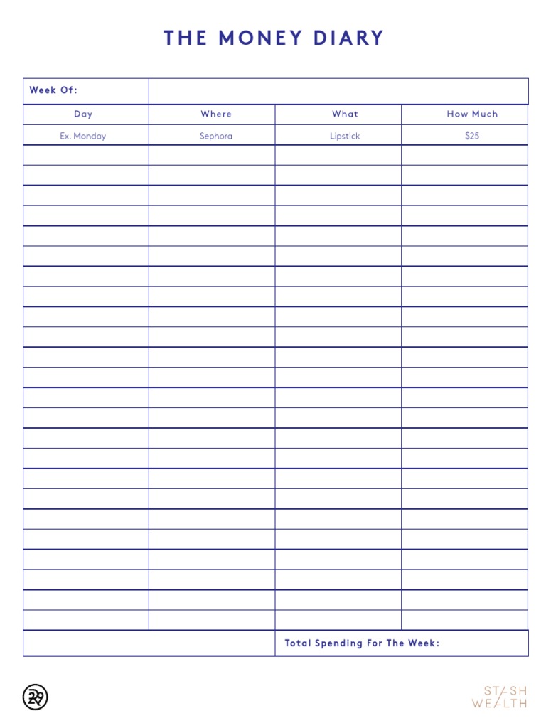 Weekly Spending Diary Template | PDF | Social Science | Self-Improvement
