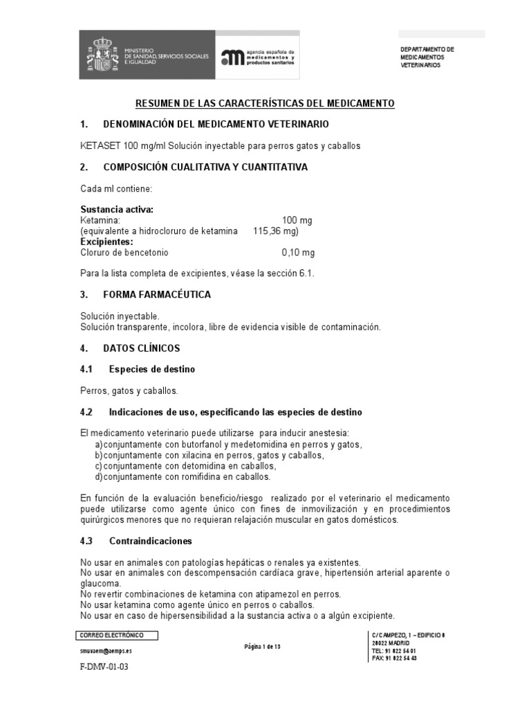 Ketaset 100 MGML Solucion Inyectable para Perros Gatos y Caballos | PDF ...
